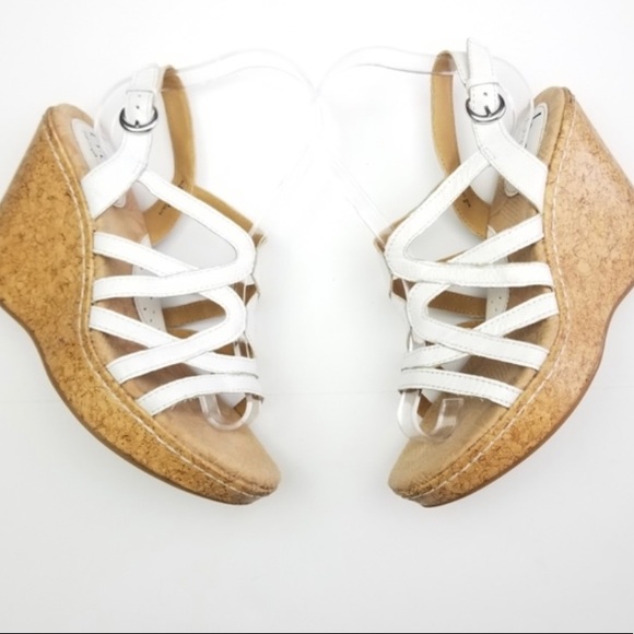 boc | Shoes | Boc Born White Leather Strappy Cork Wedge Heel Size 7 ...